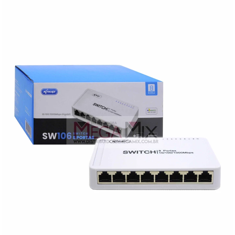 Hub Switch 8 Portas Gigabit 10/100/1000 Mbps- Knup 10/100/1000 ...